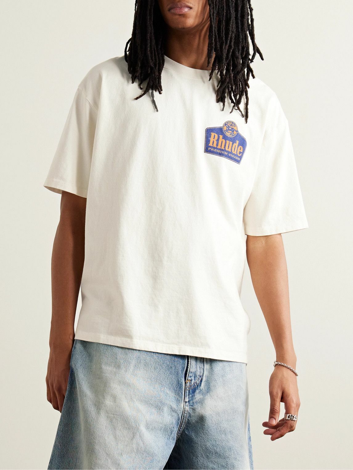 Rhude - Logo-Print Cotton-Jersey T-Shirt - White Rhude