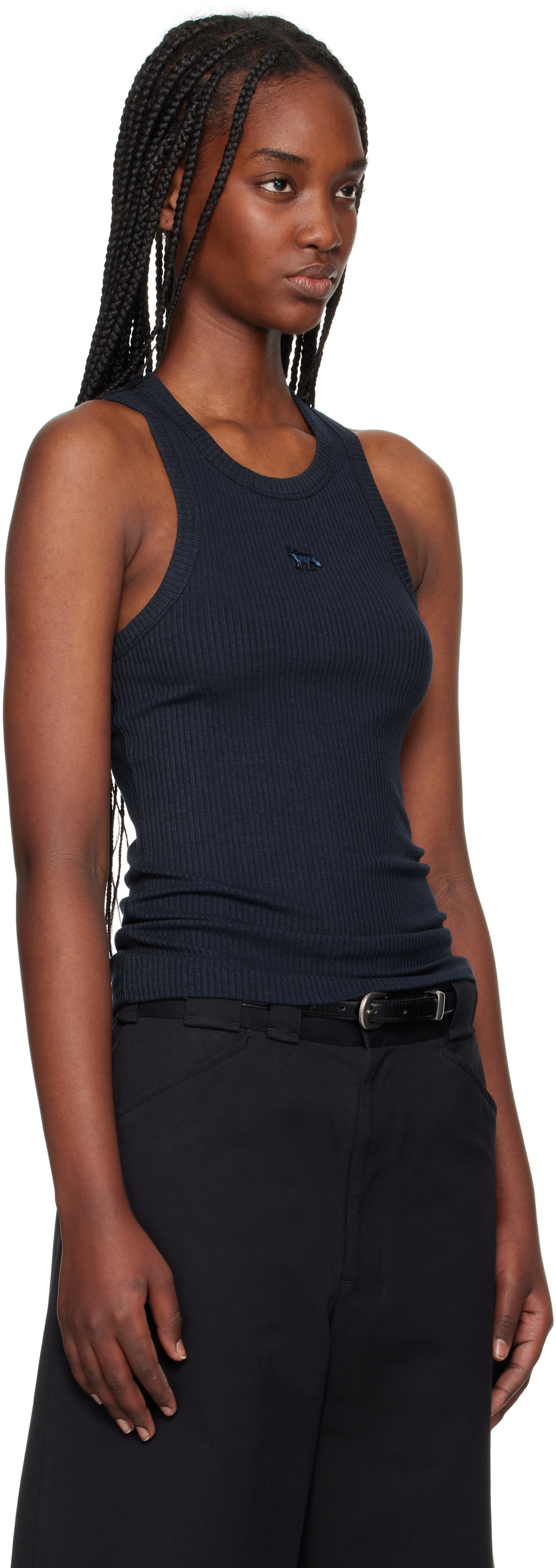 Maison Kitsuné Blue Baby Fox Patch Ribbed Tank Top Maison Kitsune