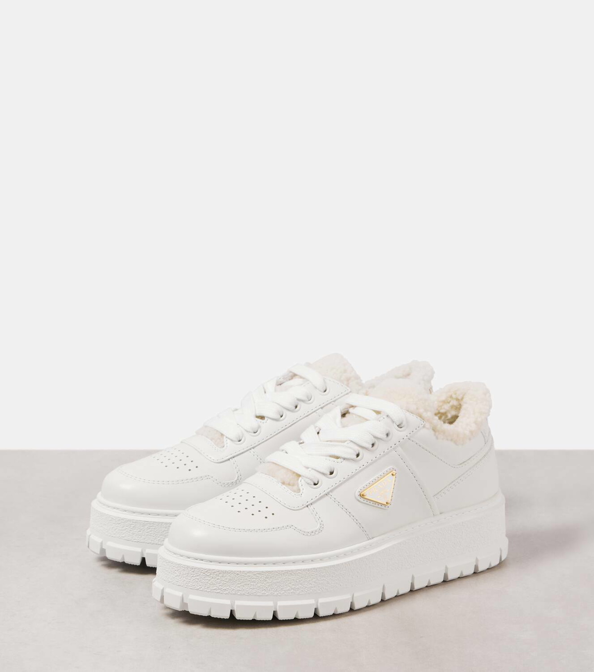 Prada Shearling-lined platform leather sneakers Prada