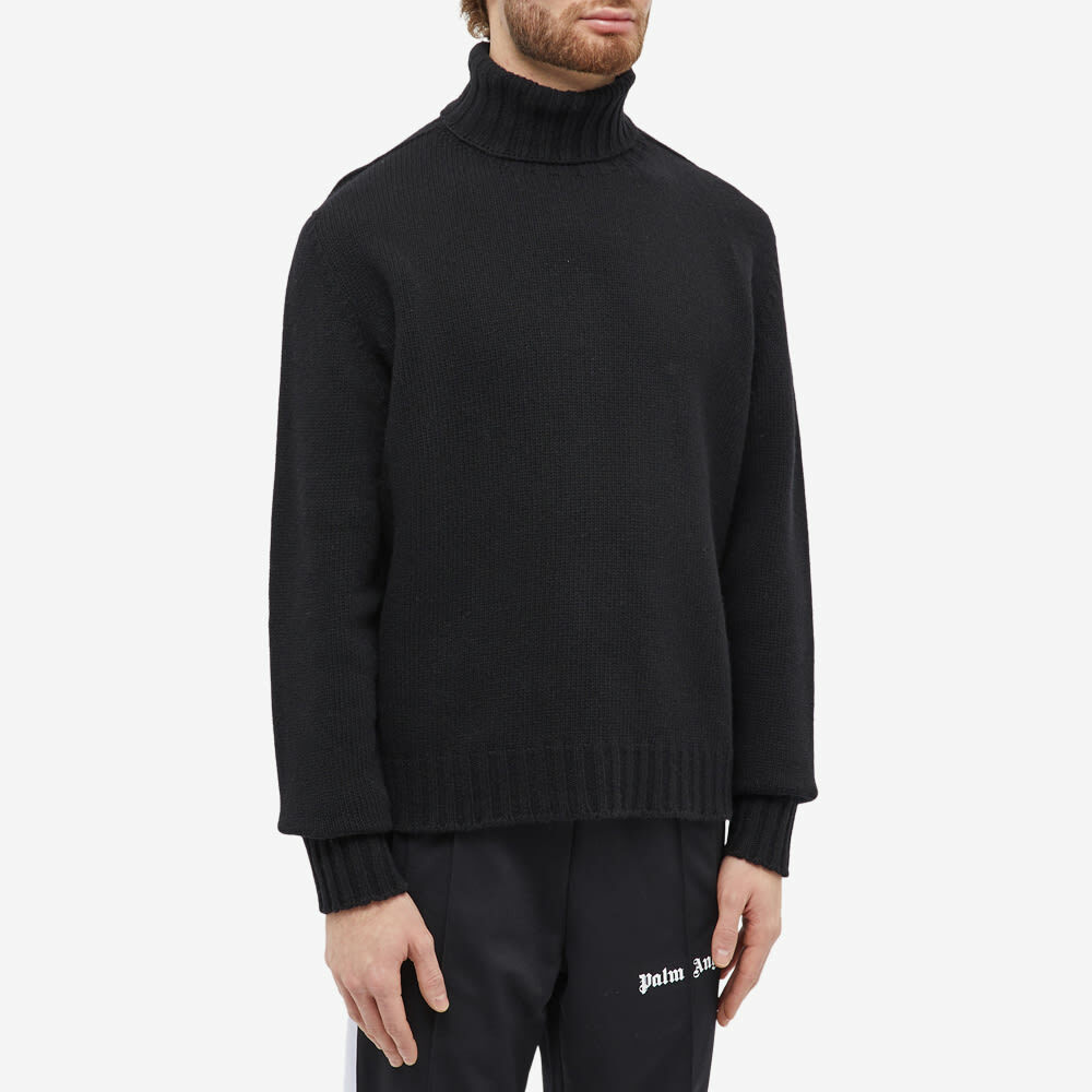 Palm Angels Men's Curved Logo Roll Neck Knit in Black/White Palm Angels