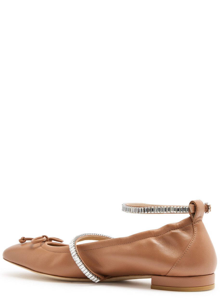 Stuart Weitzman Stefanie Embellished Leather Ballet Flats Tan Stuart ...