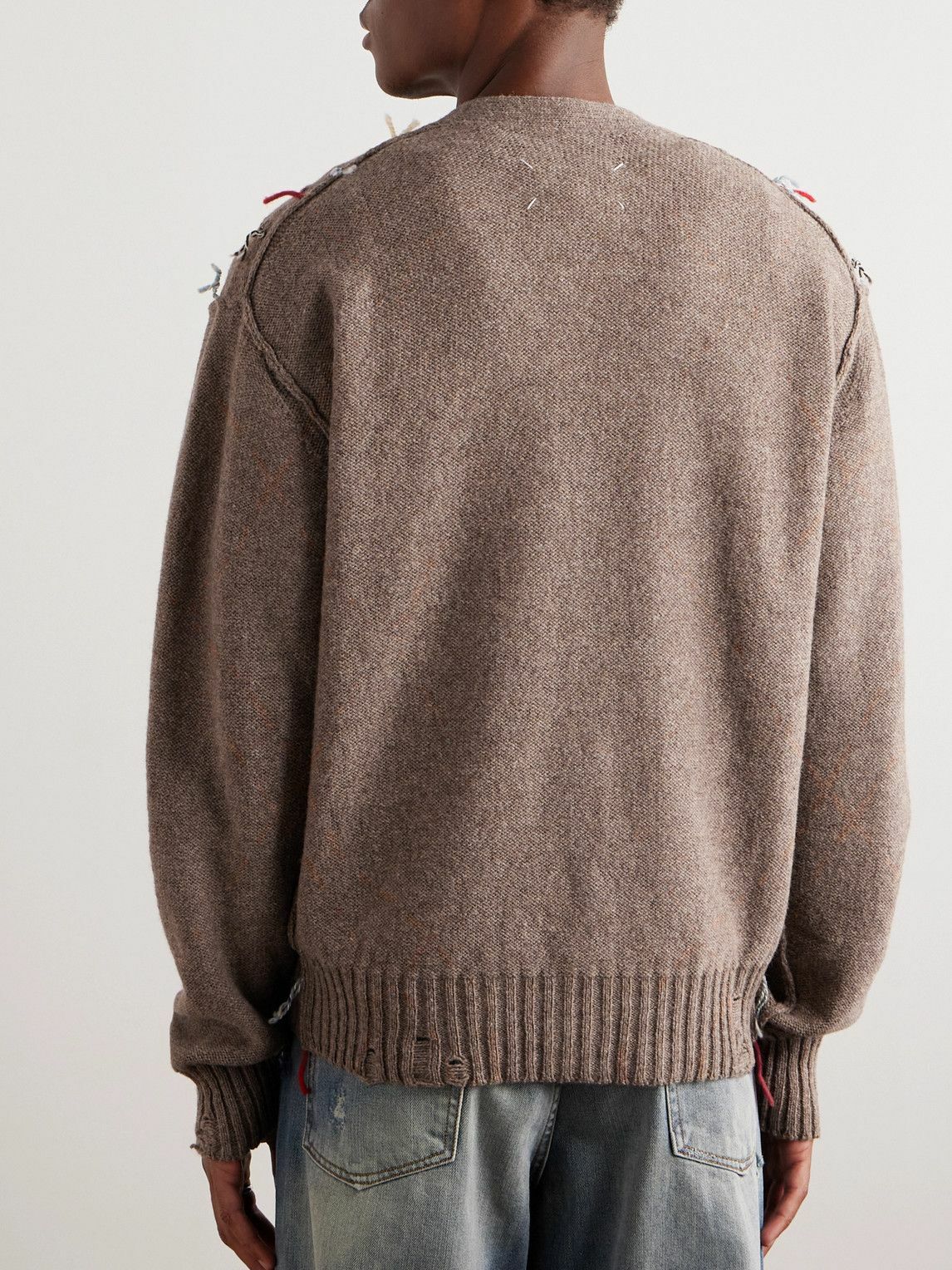 Maison Margiela - Distressed Embroidered Argyle Wool-Blend Cardigan ...