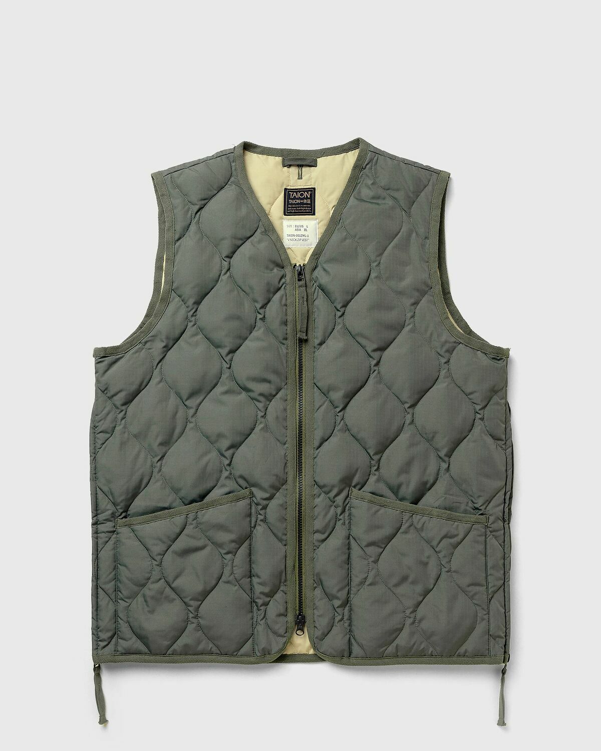Taion Military Zip V Neck Vest Green Vests Taion Extra