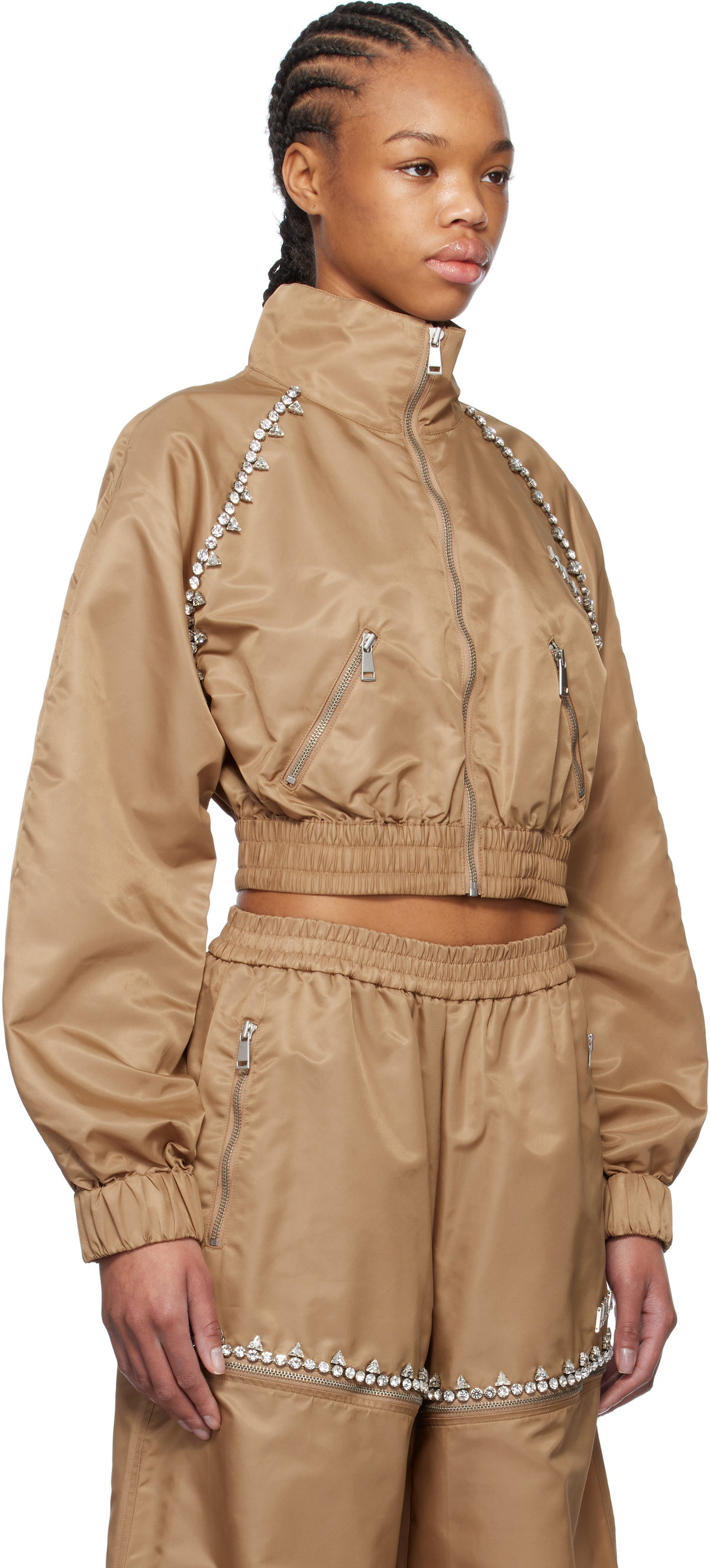 AREA Tan Crystal Trim Track Jacket AREA