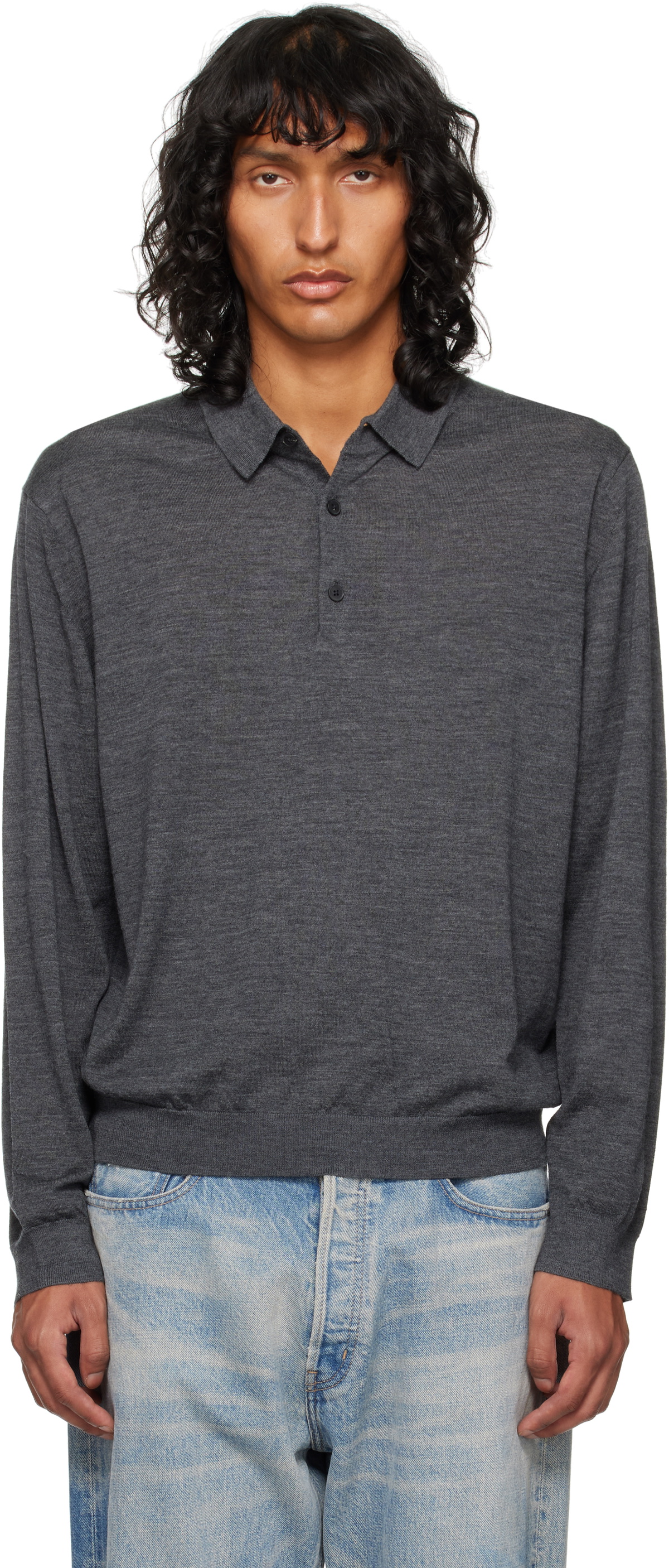 John Elliott Gray Wool & Cashmere Polo John Elliott
