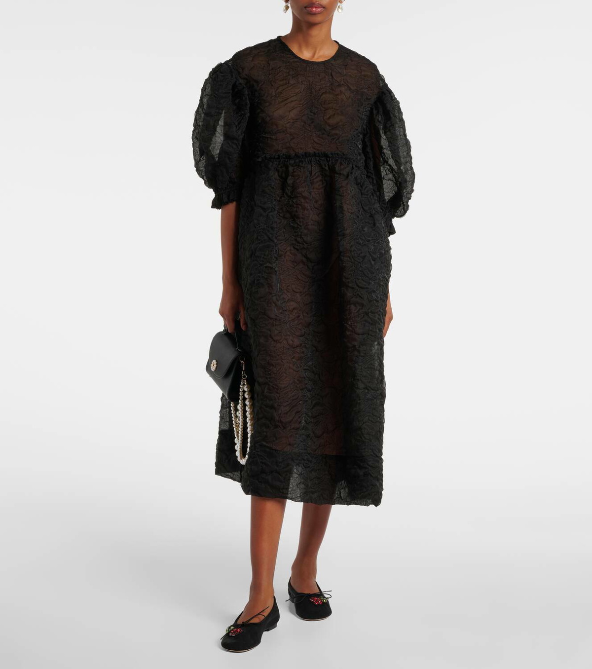 Simone Rocha Gathered puff-sleeve midi dress Simone Rocha