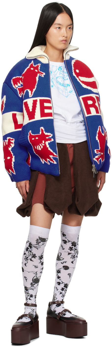 Charles Jeffrey LOVERBOY Blue & Red Knitted Puffer Jacket Charles ...