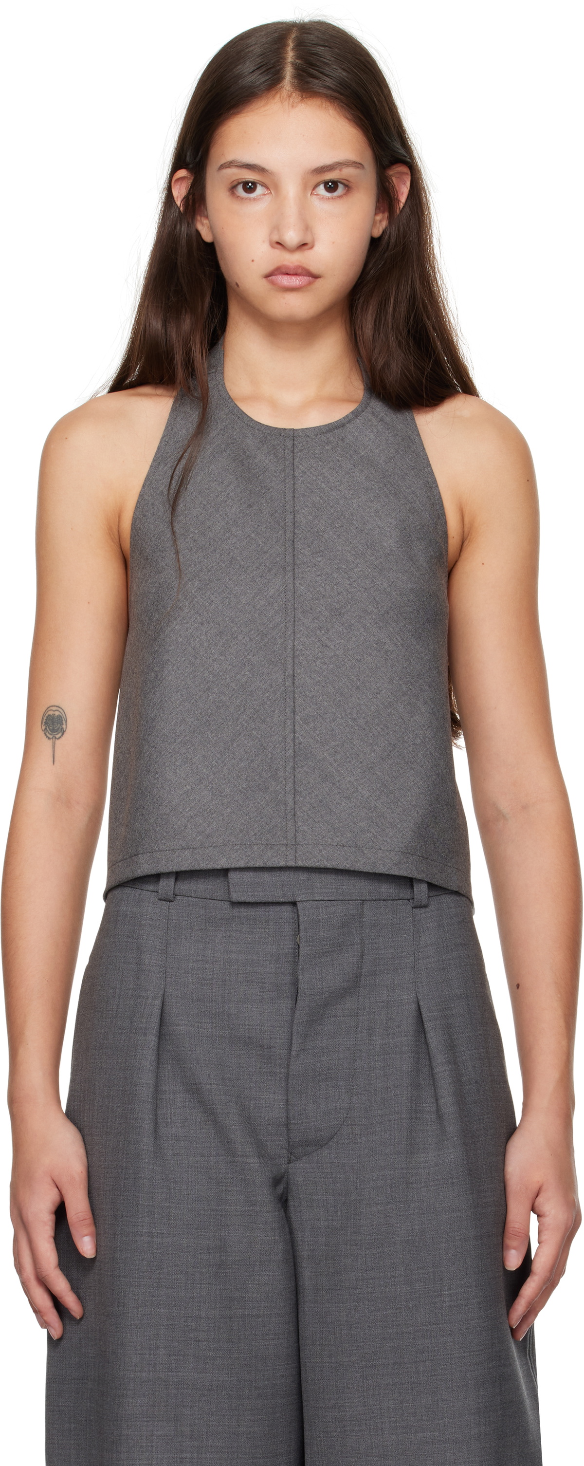 WARDROBE.NYC Gray Backless Halter Tank Top WARDROBE.NYC