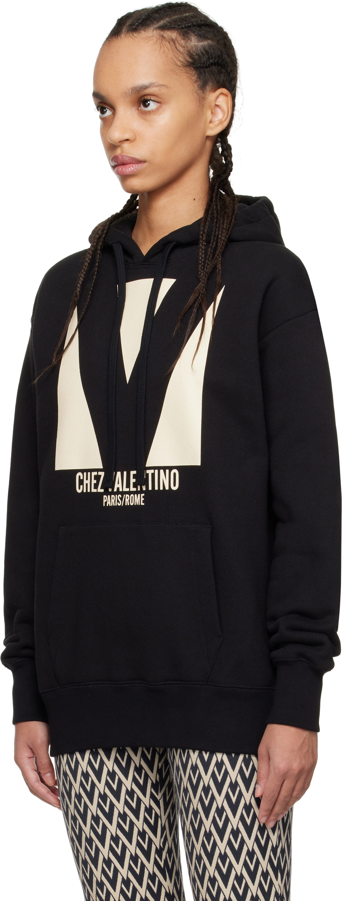 Valentino Black Cotton 'Chez Valentino' Print Hoodie Valentino