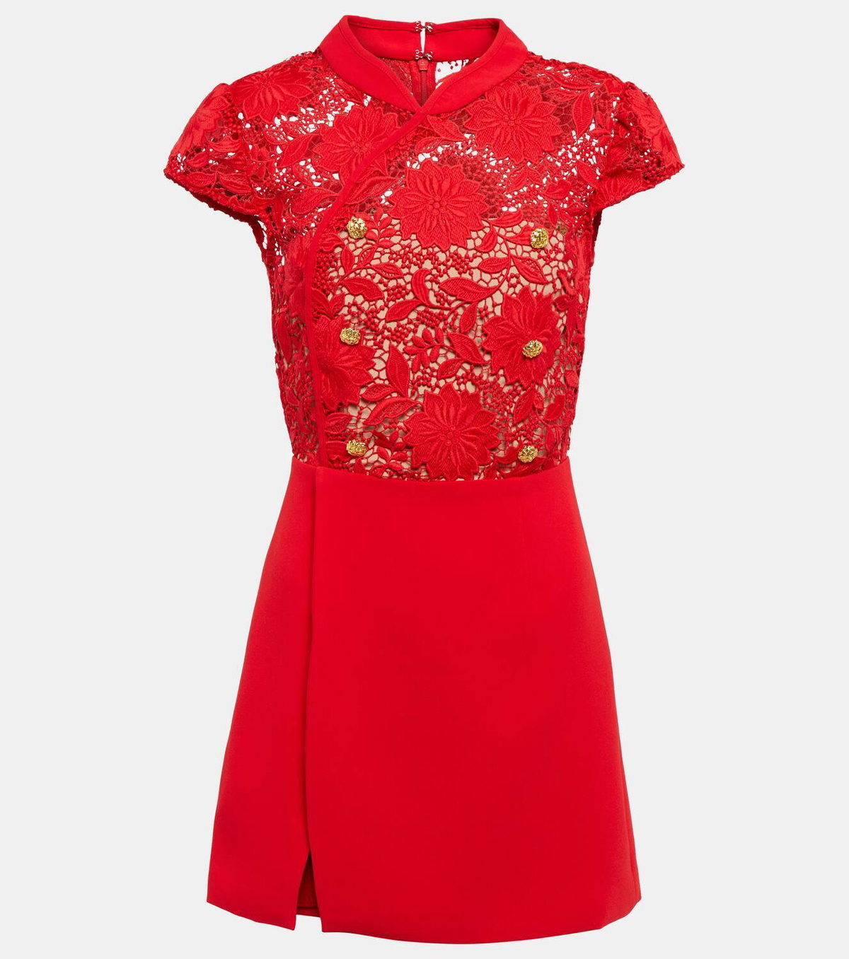 Self-Portrait Lace-trimmed crêpe minidress Self-Portrait