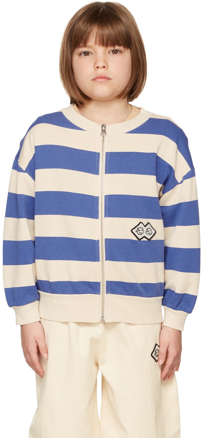 Wynken Kids Blue & Beige Stripe Zip Sweater Wynken