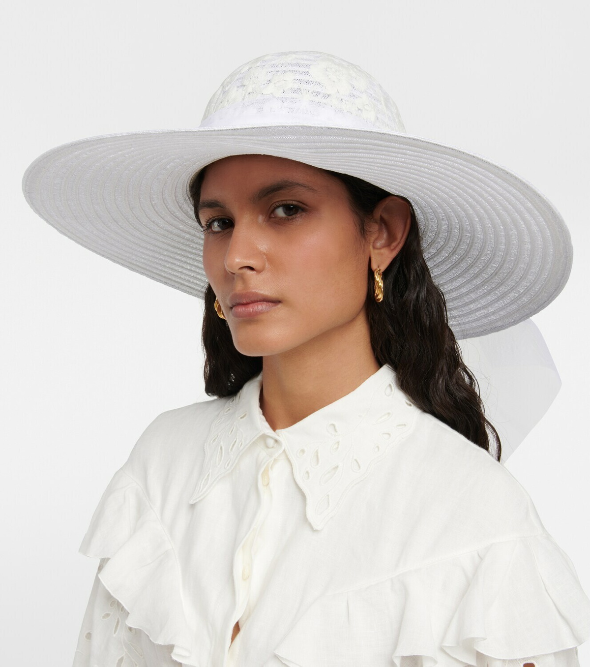 Maison Michel Blanche tulle-trimmed sun hat Maison Michel
