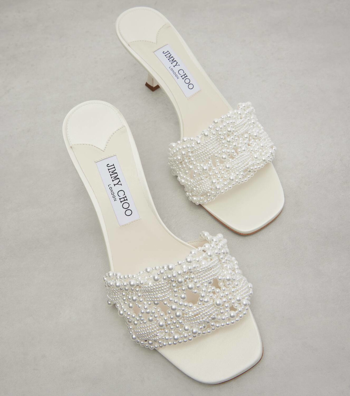 Jimmy Choo Cary 70 faux pearl-embellished satin mules Jimmy Choo