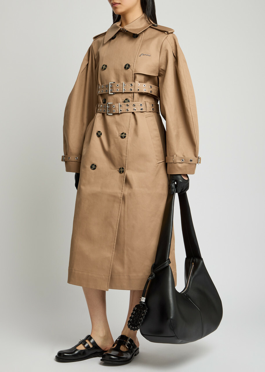Ganni Belted Cotton Trench Coat Beige GANNI
