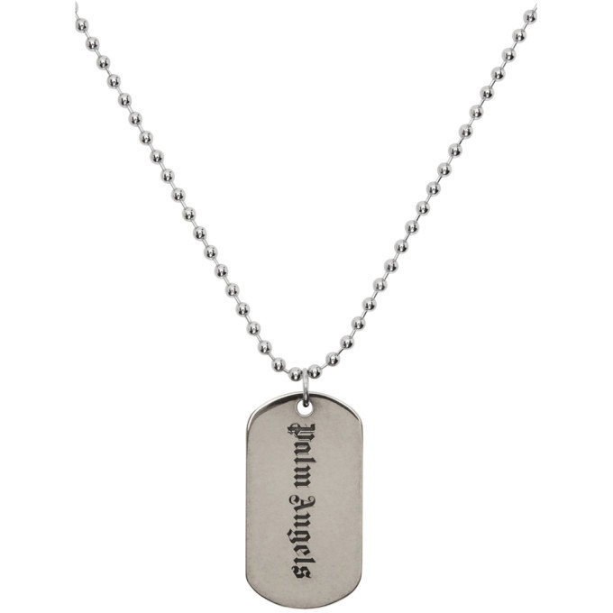 Palm Angels Silver Logo Plate Necklace Palm Angels