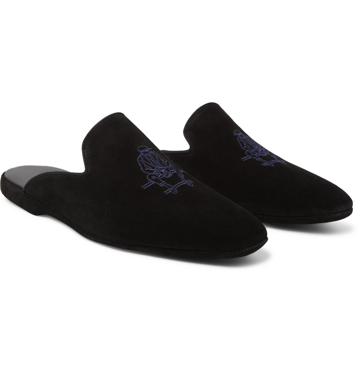 Paul Stuart - Hamilton Logo-Embroidered Suede Slippers - Black Paul Stuart