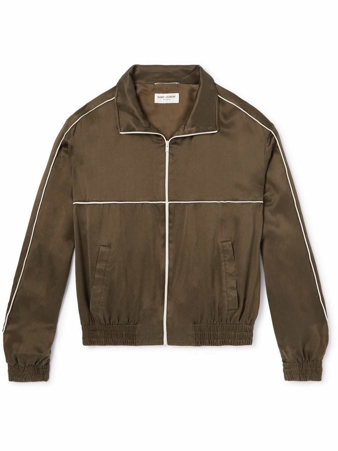 SAINT LAURENT - Teddy Piped Silk Satin-Jersey Track Jacket - Green ...