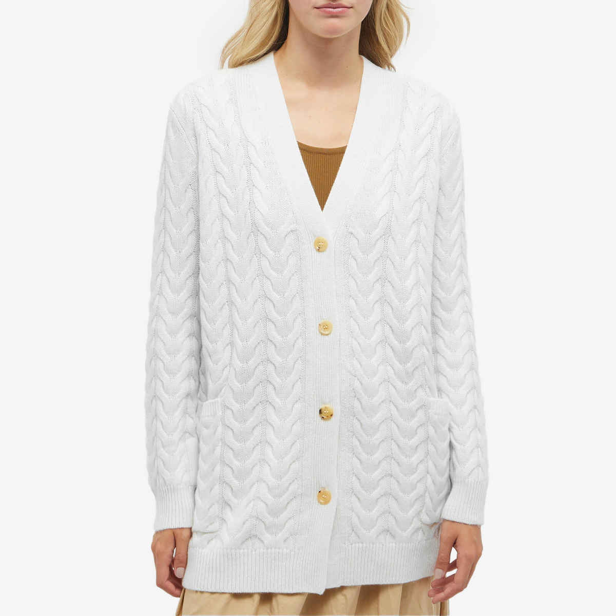 Max Mara Women's Brioso Oversized Cable Knit Cardigan in White Max Mara