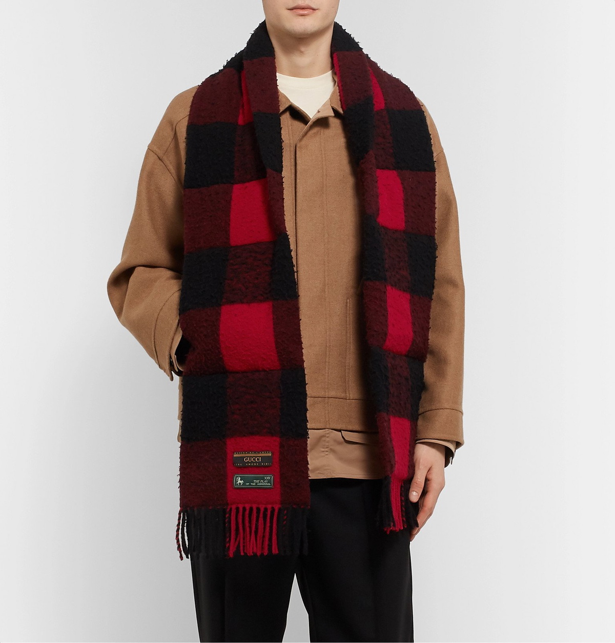 Gucci - Fringed Padded Checked Wool Scarf - Red Gucci