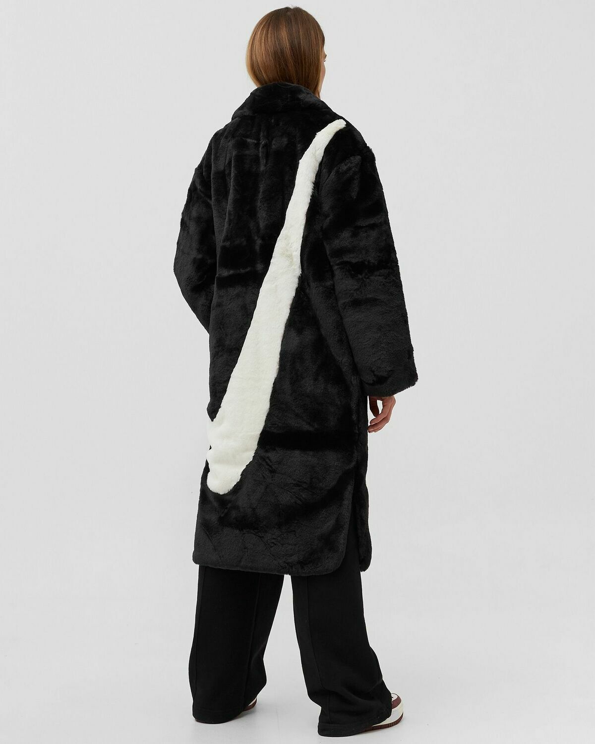 Nike Plush Faux Fur Long Jacket Black Coats Nike