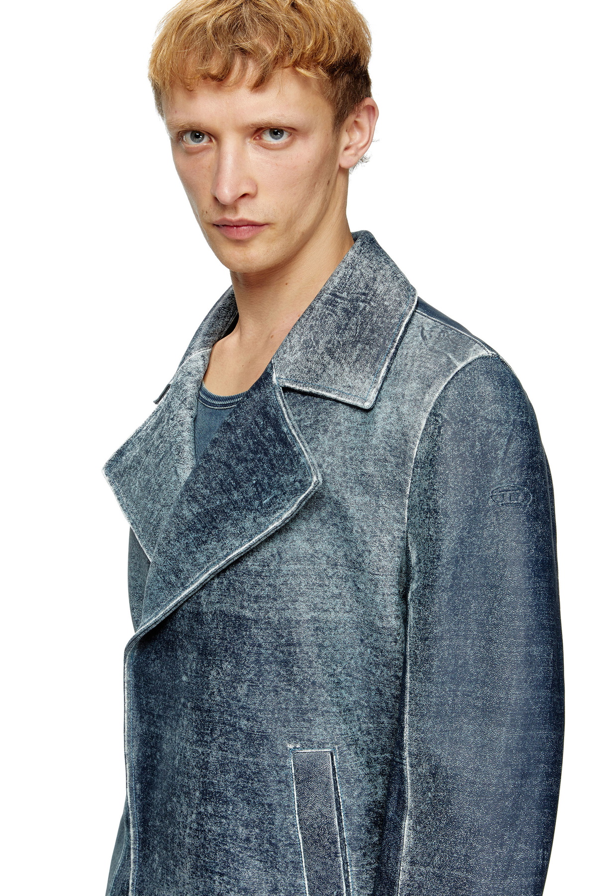 Diesel Jacket in denim-treated leather - Leather jackets Mens in Blue ...