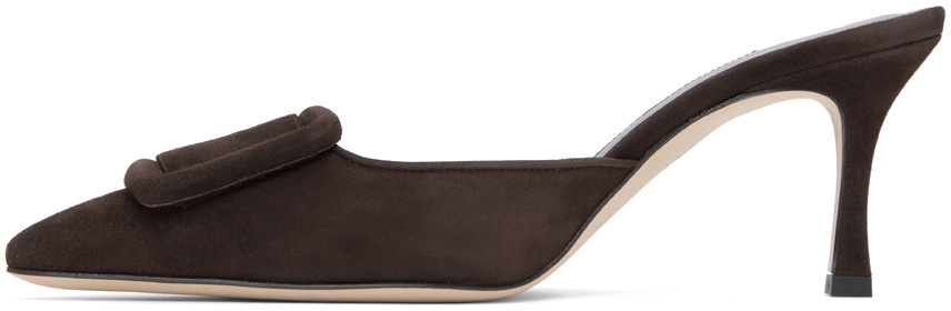 Manolo Blahnik Brown Maysale 70 Mules Manolo Blahnik