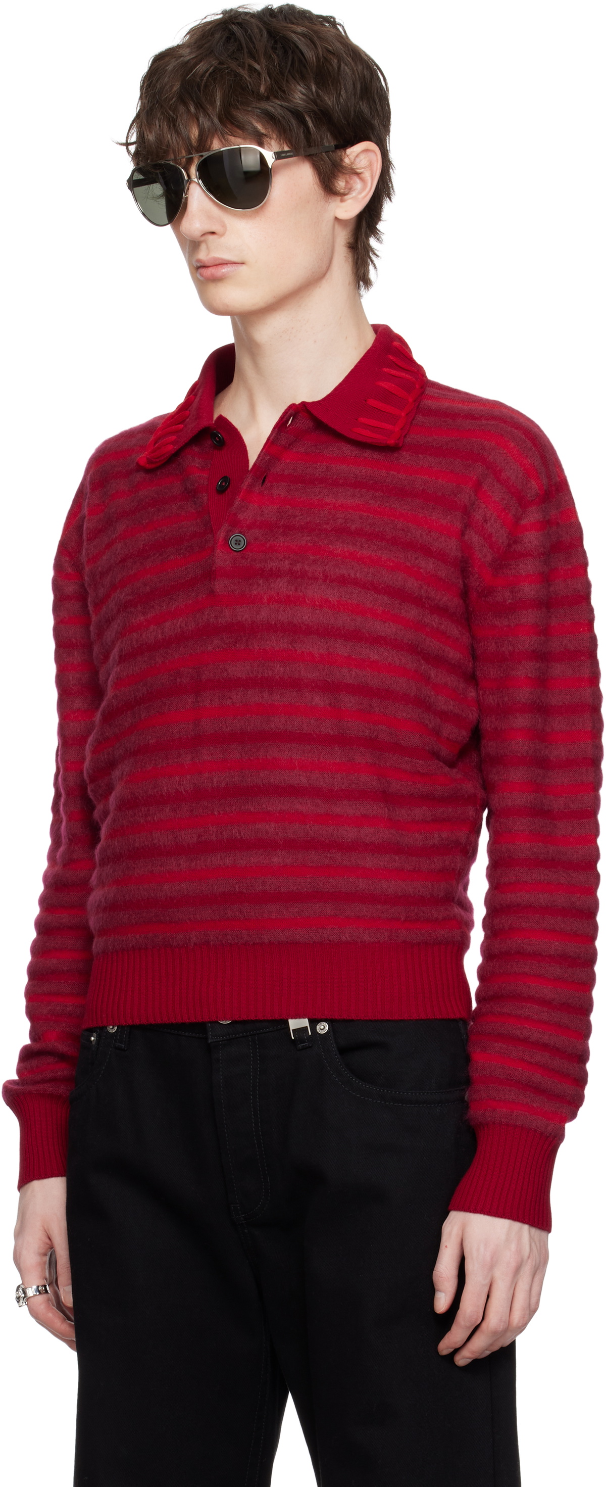 McQueen Red Stripe Knt Crop Polo Alexander McQueen