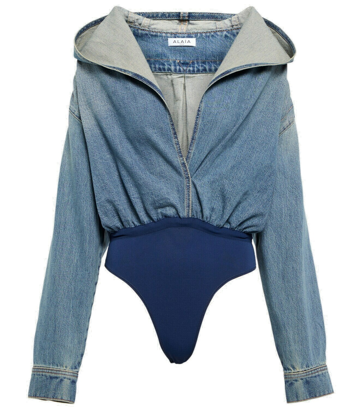 Alaïa Hooded denim bodysuit ALAÏA