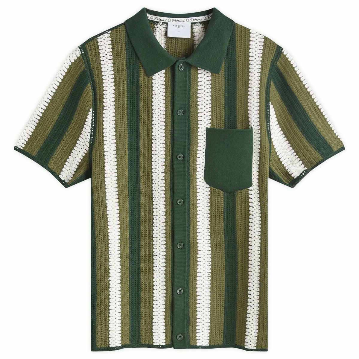 Percival Men's Pathos Crochet Stripe Shirt in Forest Percival