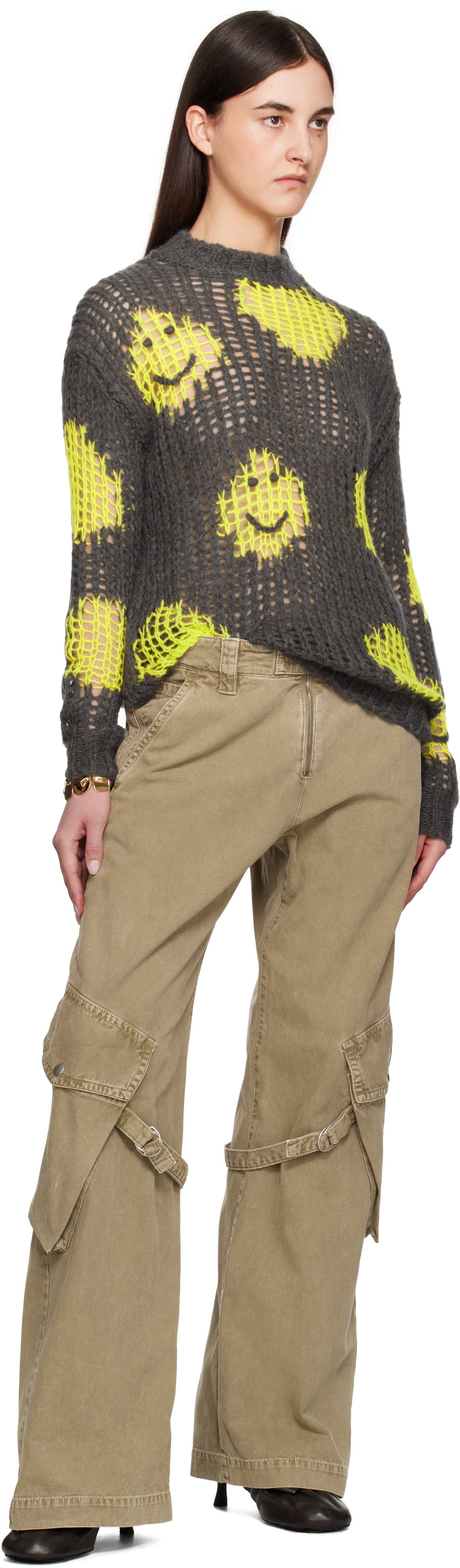 Acne Studios Gray & Yellow Embroidered Mohair Sweater Acne Studios