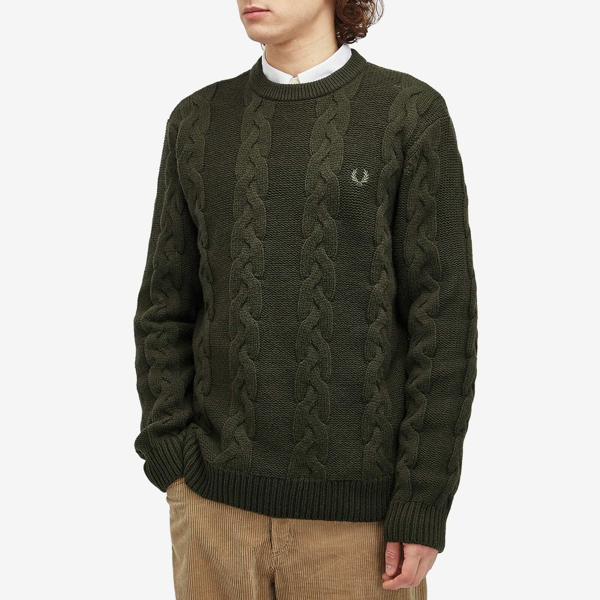 Fred Perry Men's Chunky Cable Knit Jumper in Hunting Green Fred Perry