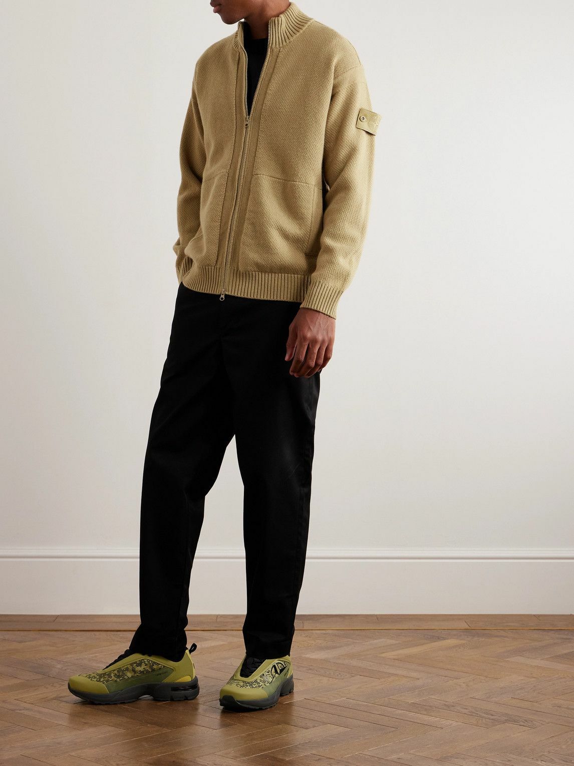 Stone Island - Ghost Logo-Appliquéd Ribbed Wool Zip-Up Cardigan ...
