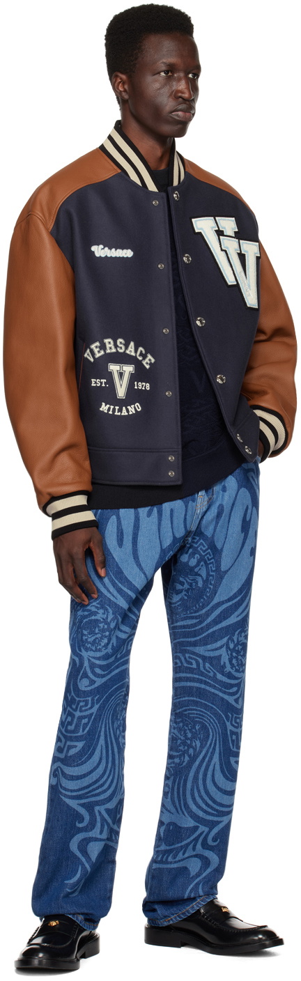 Versace Navy Varsity Down Bomber Jacket Versace