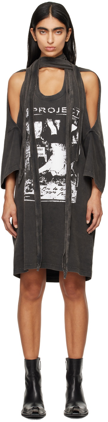 Y/Project Gray Multiscarf Rock Band Print Minidress Y/Project