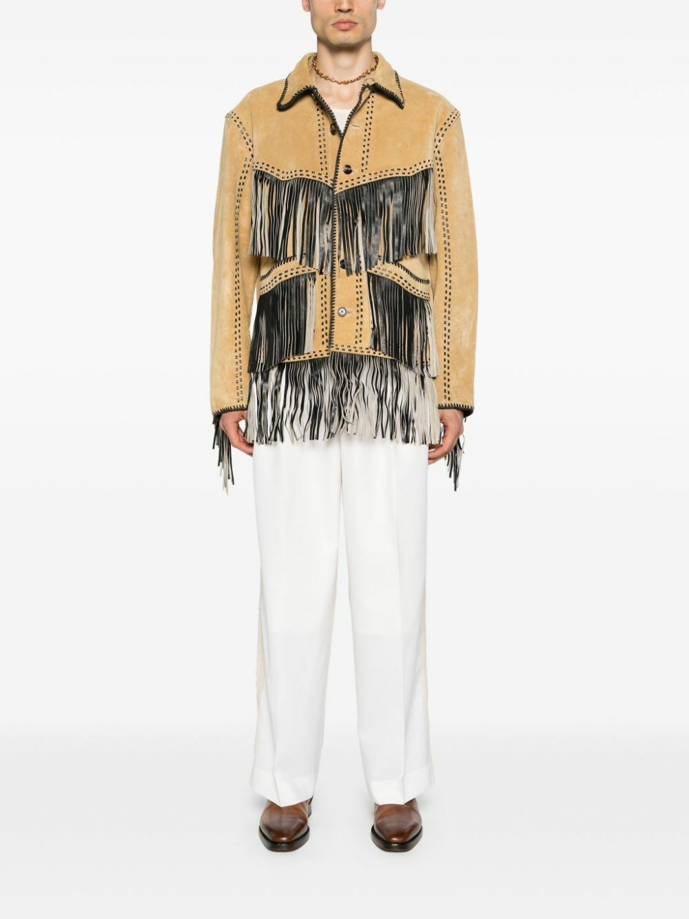 BODE Brown Fringed Leather Jacket Bode