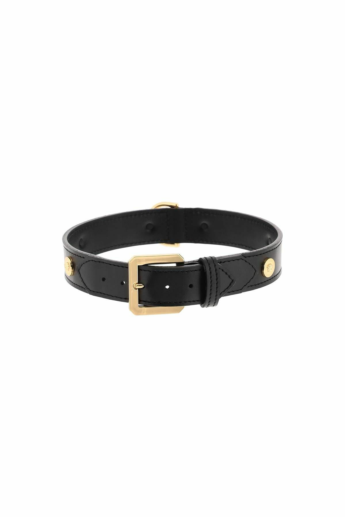 VERSACE leather collar with medusa studs - large Black Versace