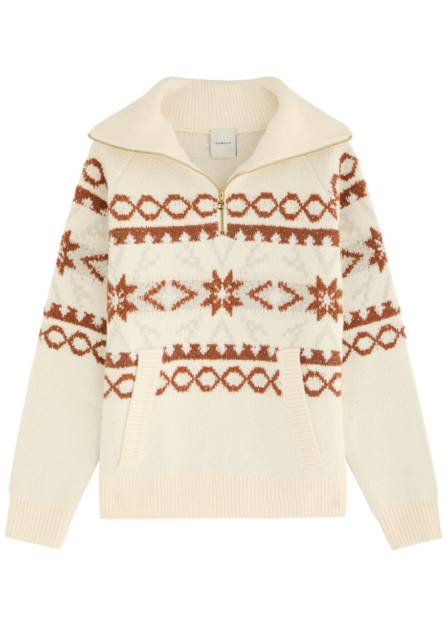 Varley Cai Fair Isle Intarsia Half-zip Knitted Jumper Cream Varley