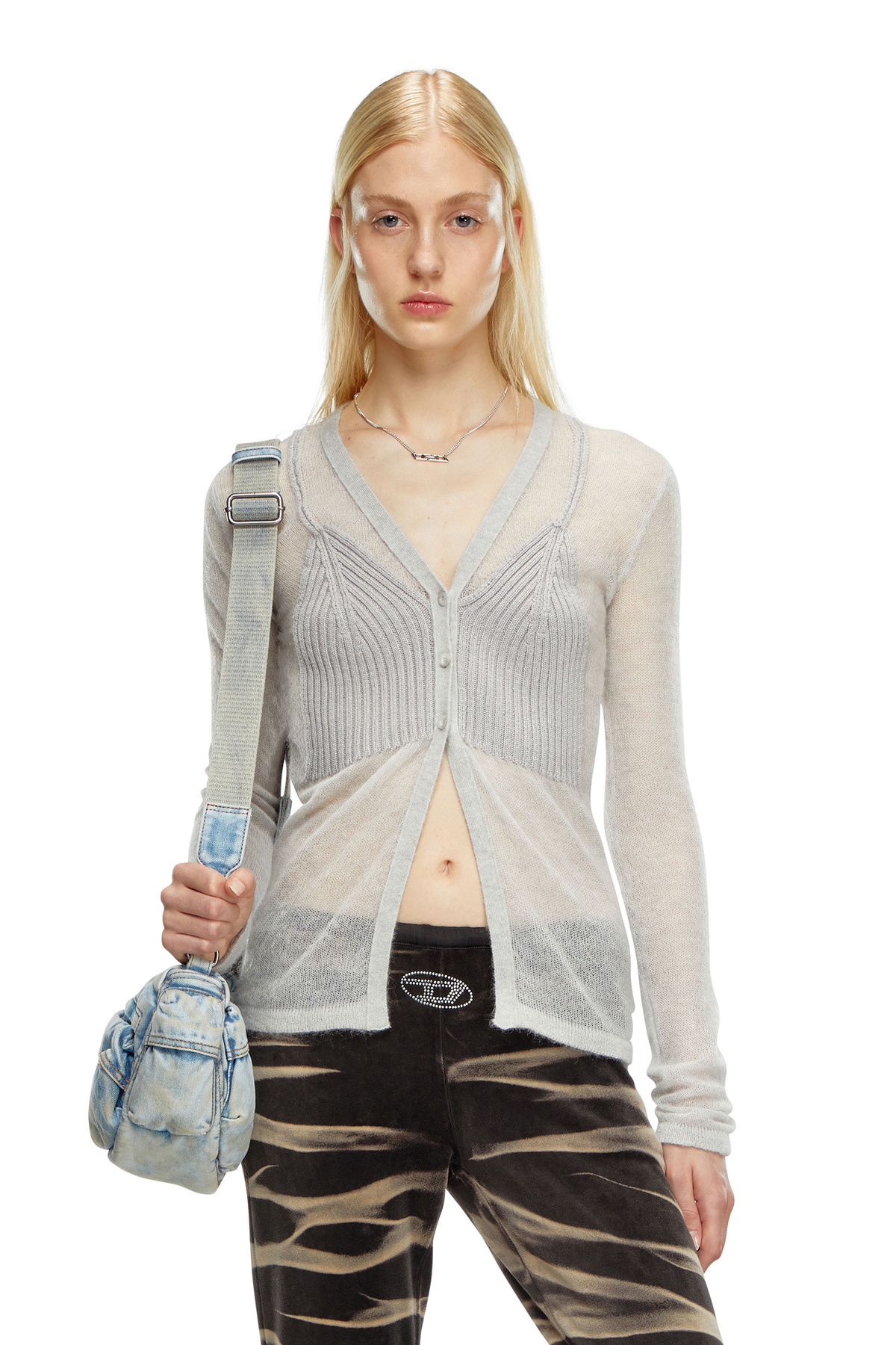 Diesel Sheer cardigan with bra detail - Knitwear Womens in Grey Diesel