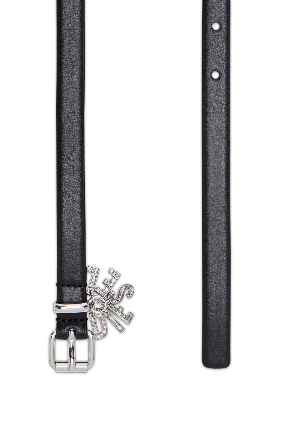Diesel Leather belt with crystal logo charms - Belts Womens in Black Diesel