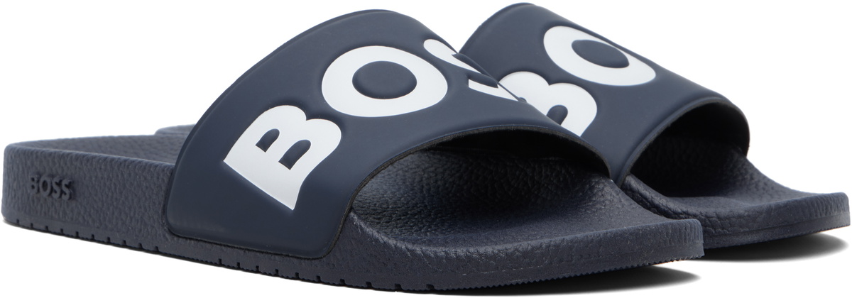 BOSS Navy Large Logo Detail Slides BOSS