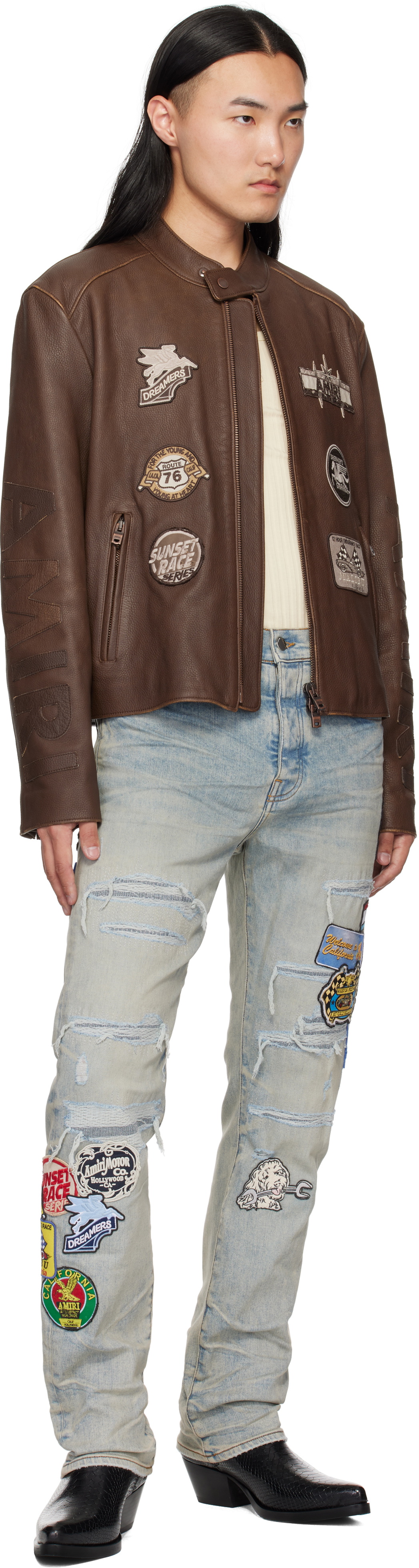AMIRI Blue Station Patch Repair Slim Jeans Amiri