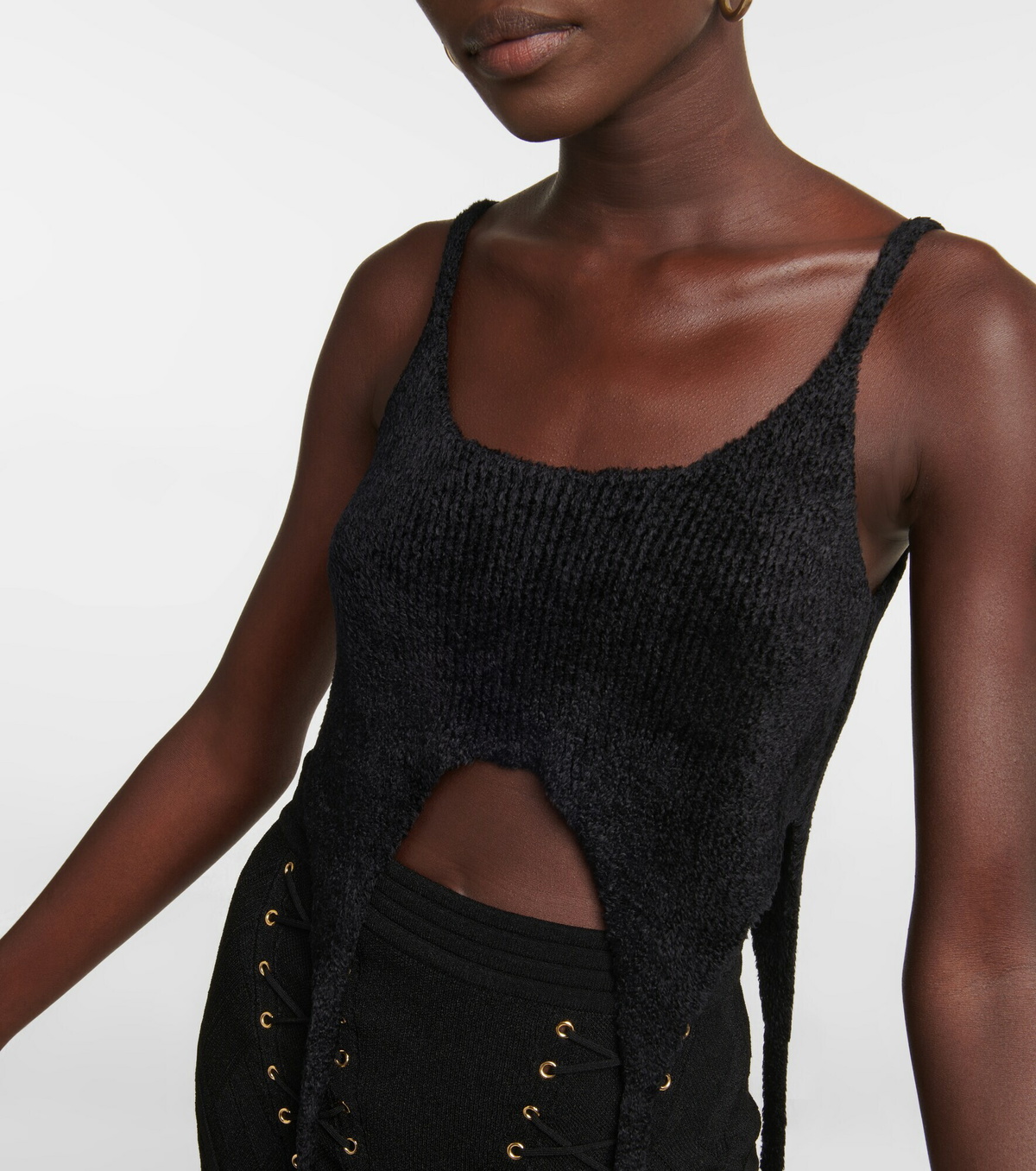 Balmain - Fringed ribbed-knit crop top Balmain