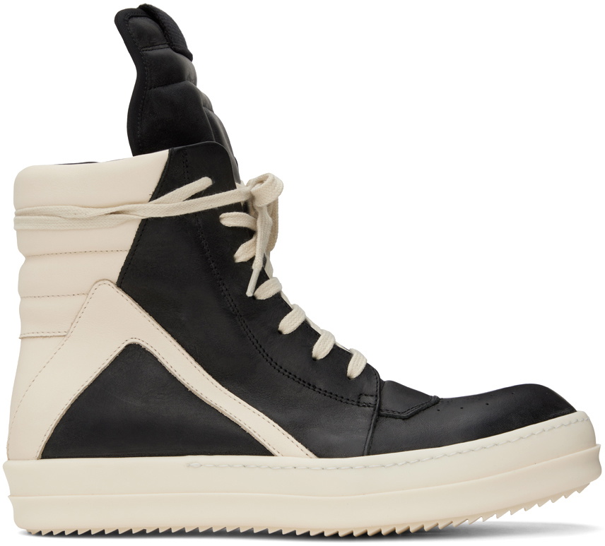 Rick Owens Black & Off-White Geobasket Sneakers Rick Owens