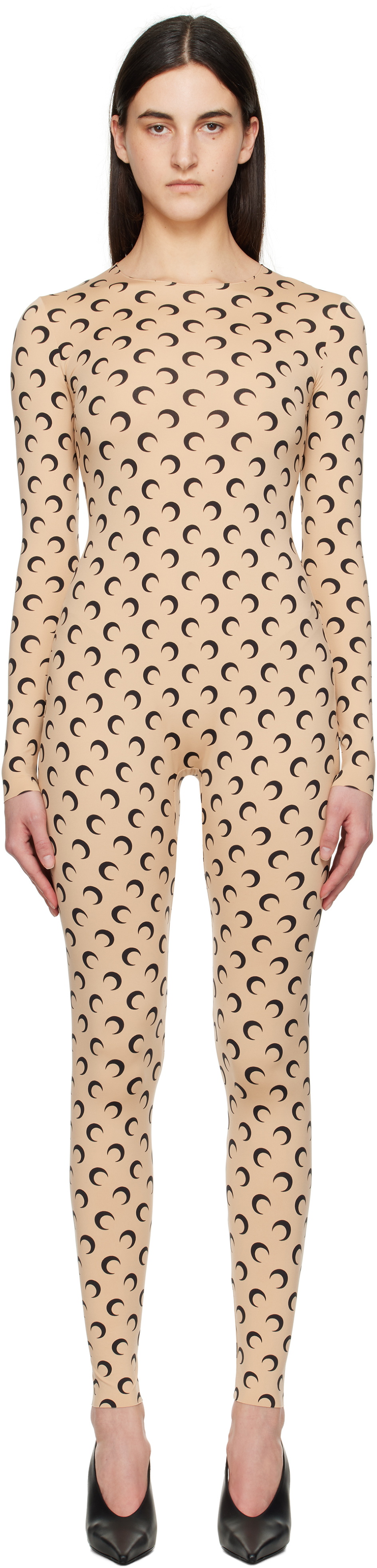 Marine Serre Beige Recycled Jersey Moon Catsuit Marine Serre