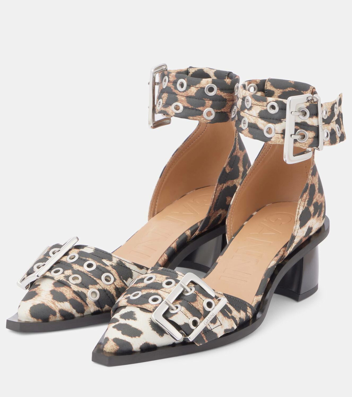 Ganni Leopard-print satin pumps GANNI