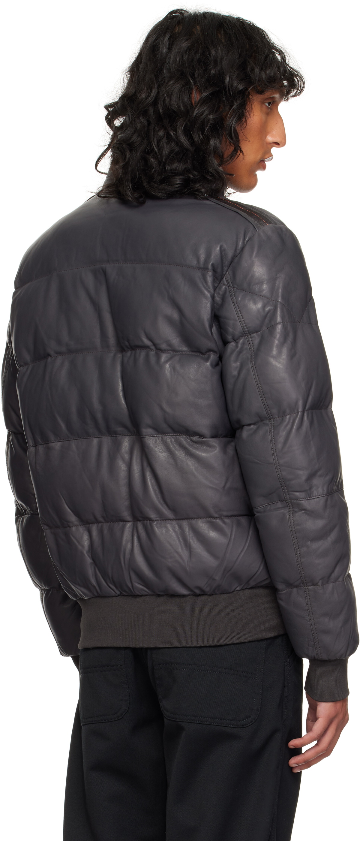 Parajumpers Gray Alf Leather Bomber Jacket Parajumpers