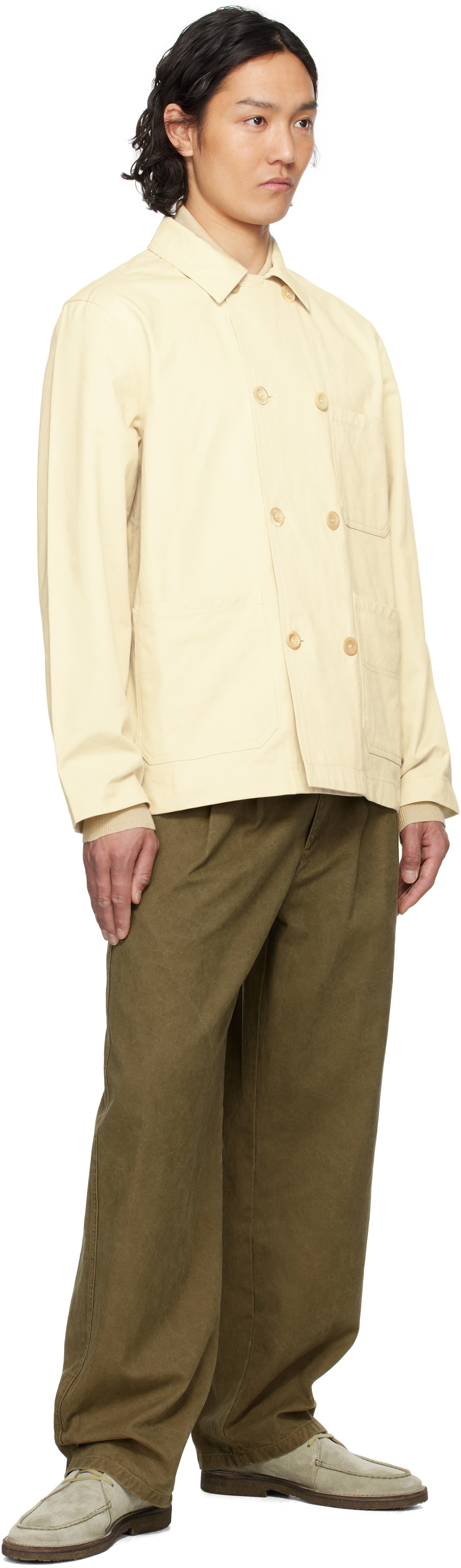 Drake's Off-White Double Breasted Chore Jacket Drake's