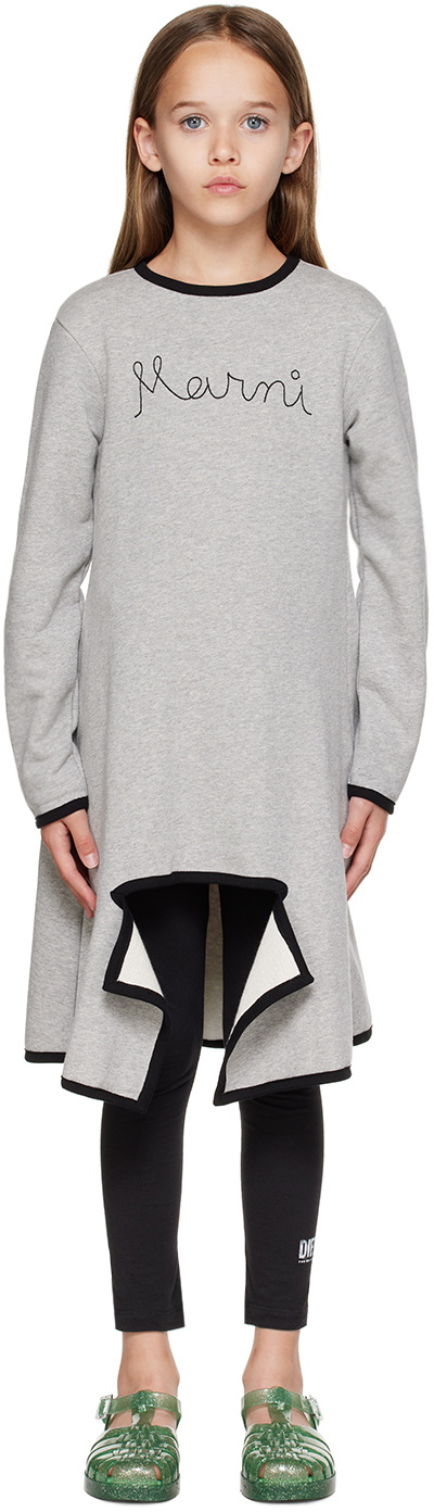 Marni Kids Gray Embroidered Dress Marni