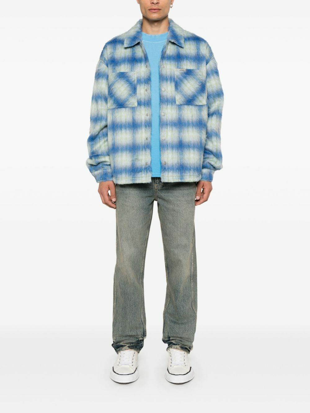 Represent Blue Textured Shirt Jacket Represent