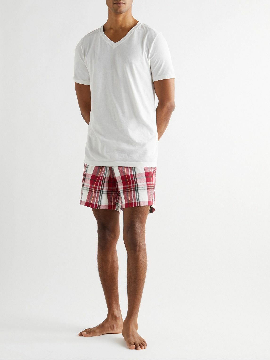 Original Madras - Checked Cotton Pyjama Shorts - Red